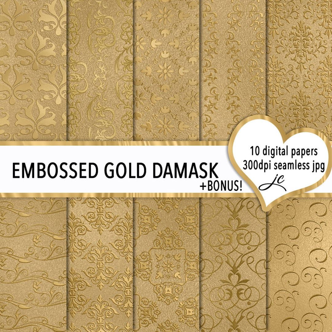 Gold Damask Embossed Textures: Seamless Digital Paper (photoshop ...
