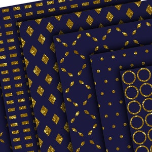 Navy Blue and Gold Glitter Patterns, Digital Papers, Seamless, Textures ...