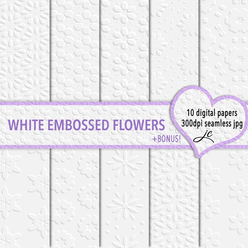 White Embossed Flowers Digital Papers BONUS Pattern File - Etsy