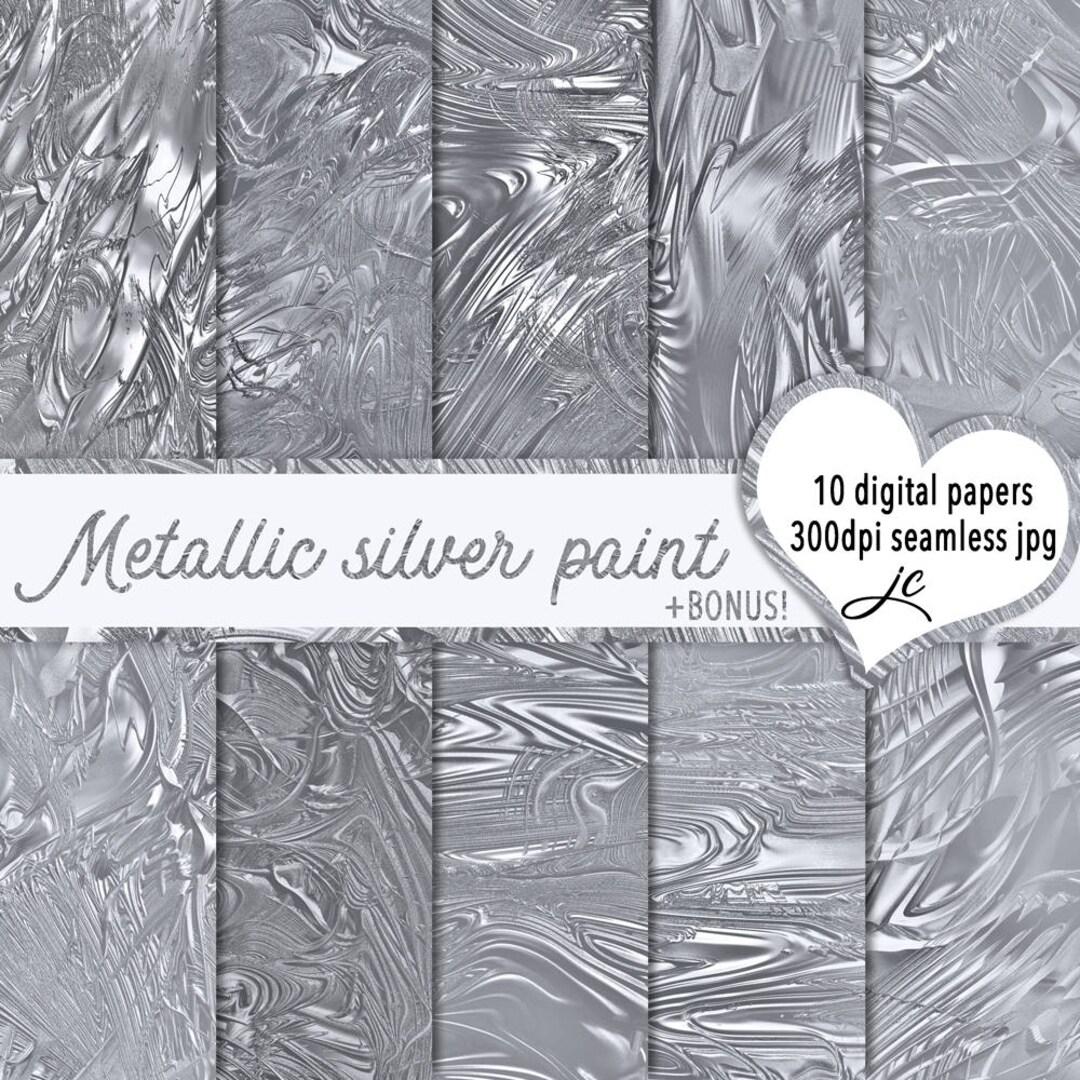Metallic Silver Paint Digital Papers + Bonus Pattern Files, Seamless ...