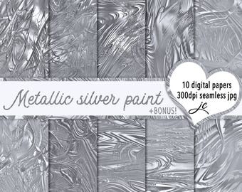 Metallic Silver Textures Digital Papers, Seamless, Backgrounds, Clipart ...
