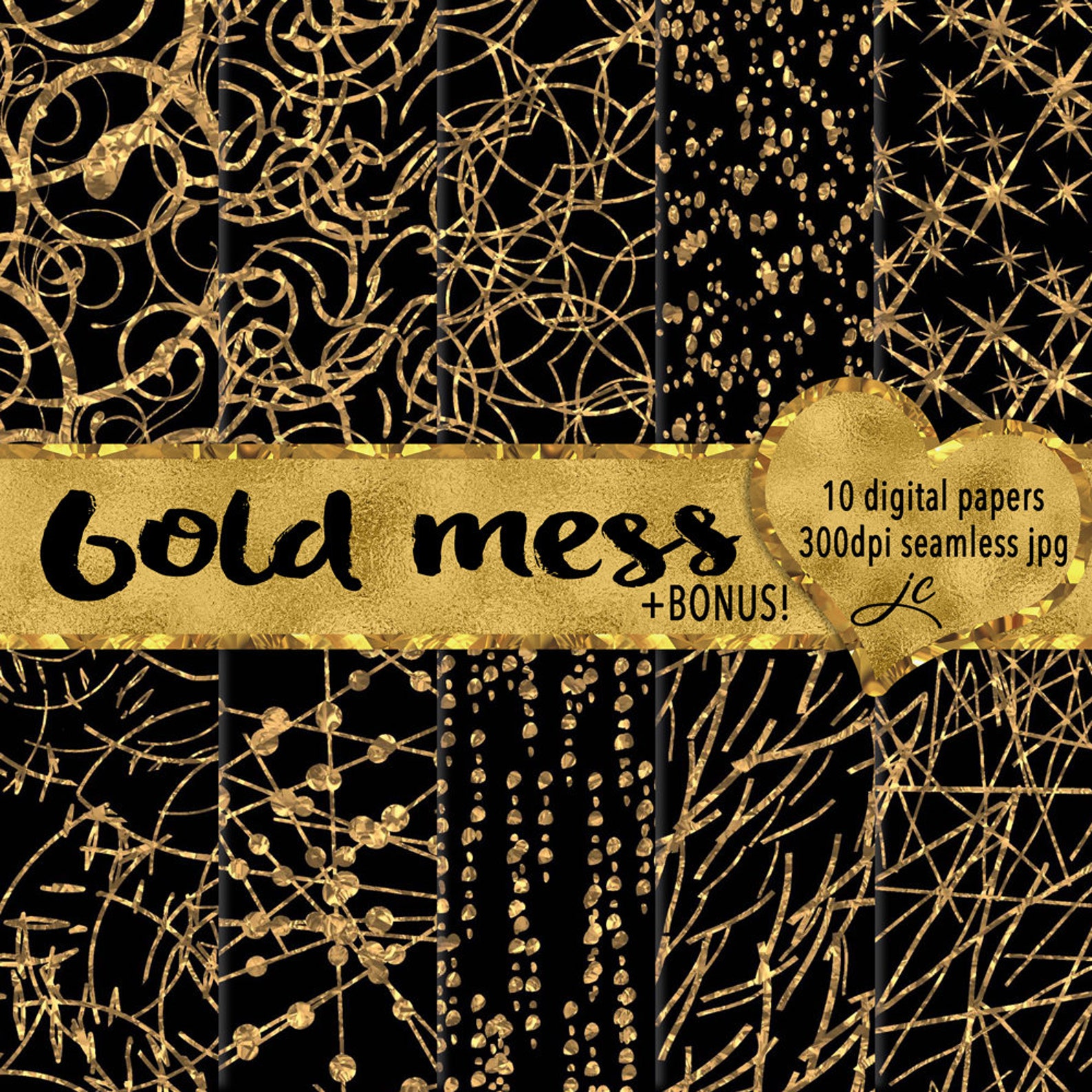 Gold Mess Digital Paper Bonus Photoshop Pattern Files | Etsy