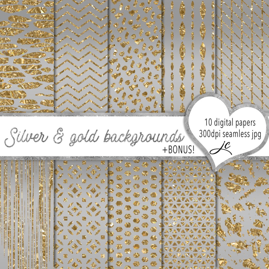 Silver and Gold Backgrounds Digital Papers + BONUS Pattern File ...