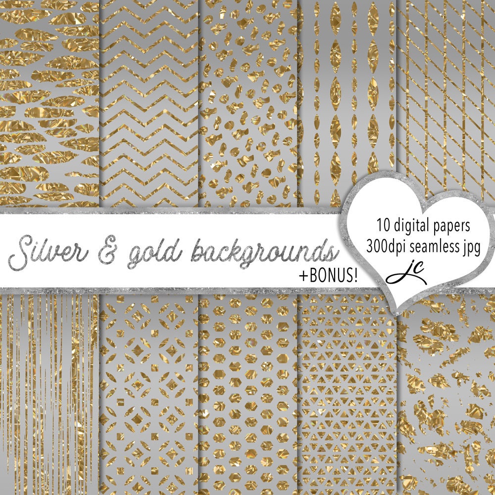 Silver and Gold Backgrounds Digital Papers BONUS Pattern File, Seamless ...