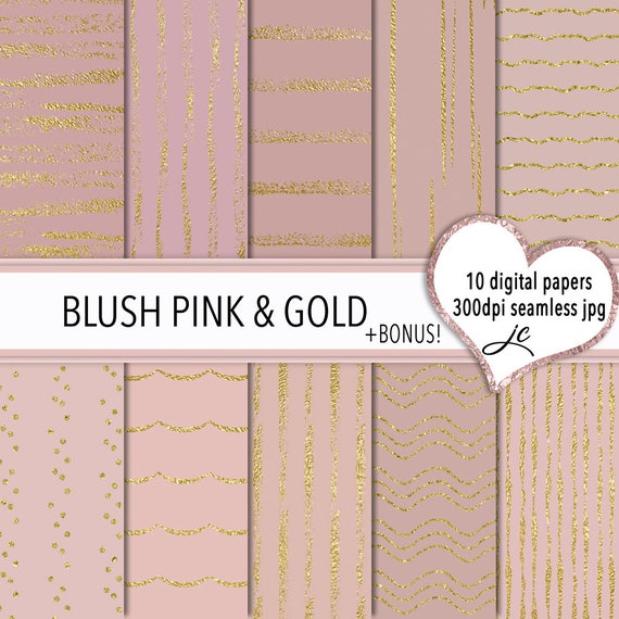 Blush Pink and Gold Digital Papers BONUS Photoshop Pattern | Etsy