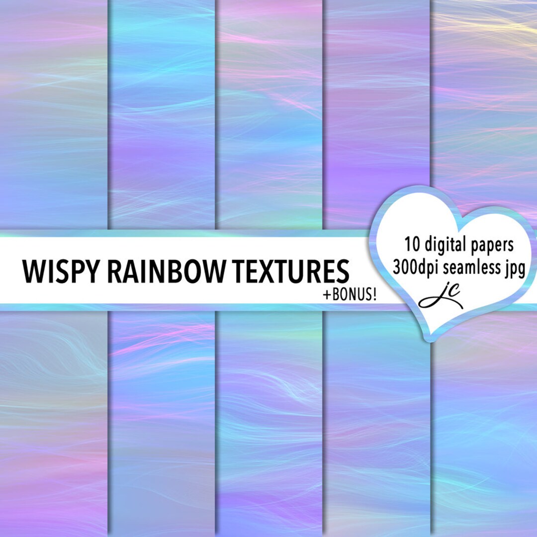 Wispy Rainbow Textures Digital Papers + BONUS Photoshop Pattern File ...