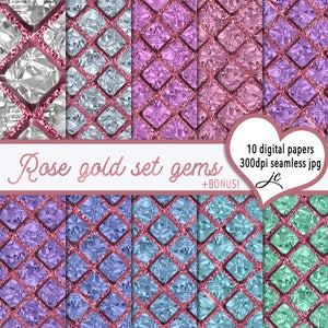 Rose Gold Set Gems Digital Papers + Bonus Photoshop Pattern Files ...