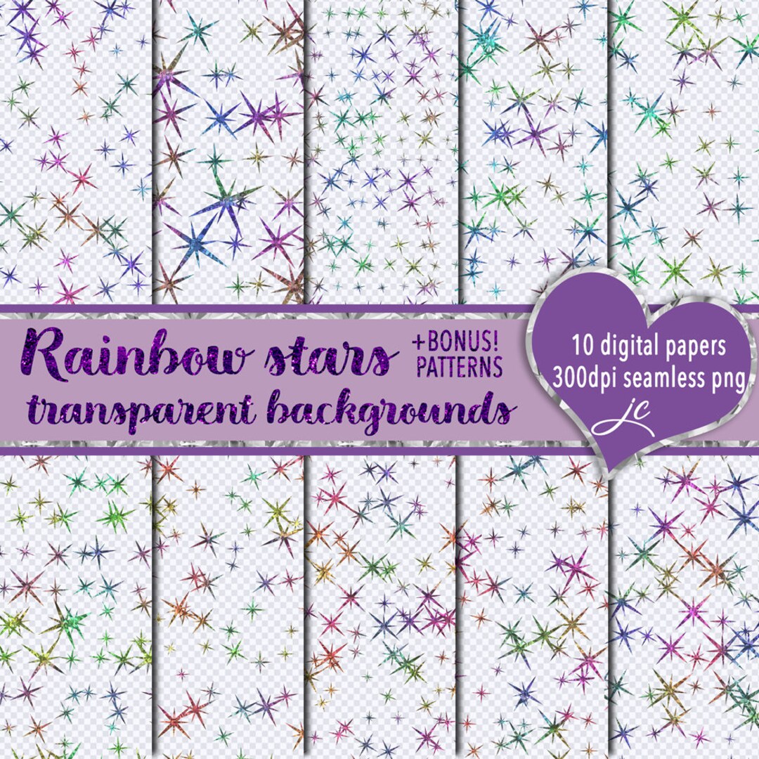 Rainbow Stars Transparent Backgrounds Digital Papers + BONUS Photoshop ...