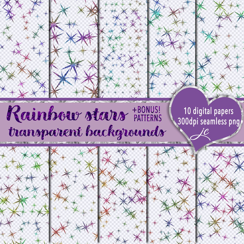 Rainbow Stars Transparent Backgrounds Digital Papers BONUS Photoshop ...