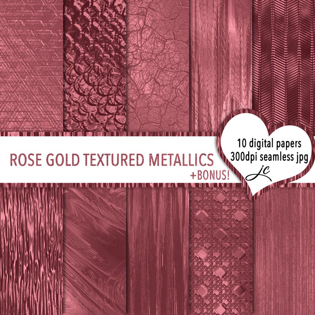 Rose Gold Textured Metallics Digital Papers + BONUS Pattern Files ...