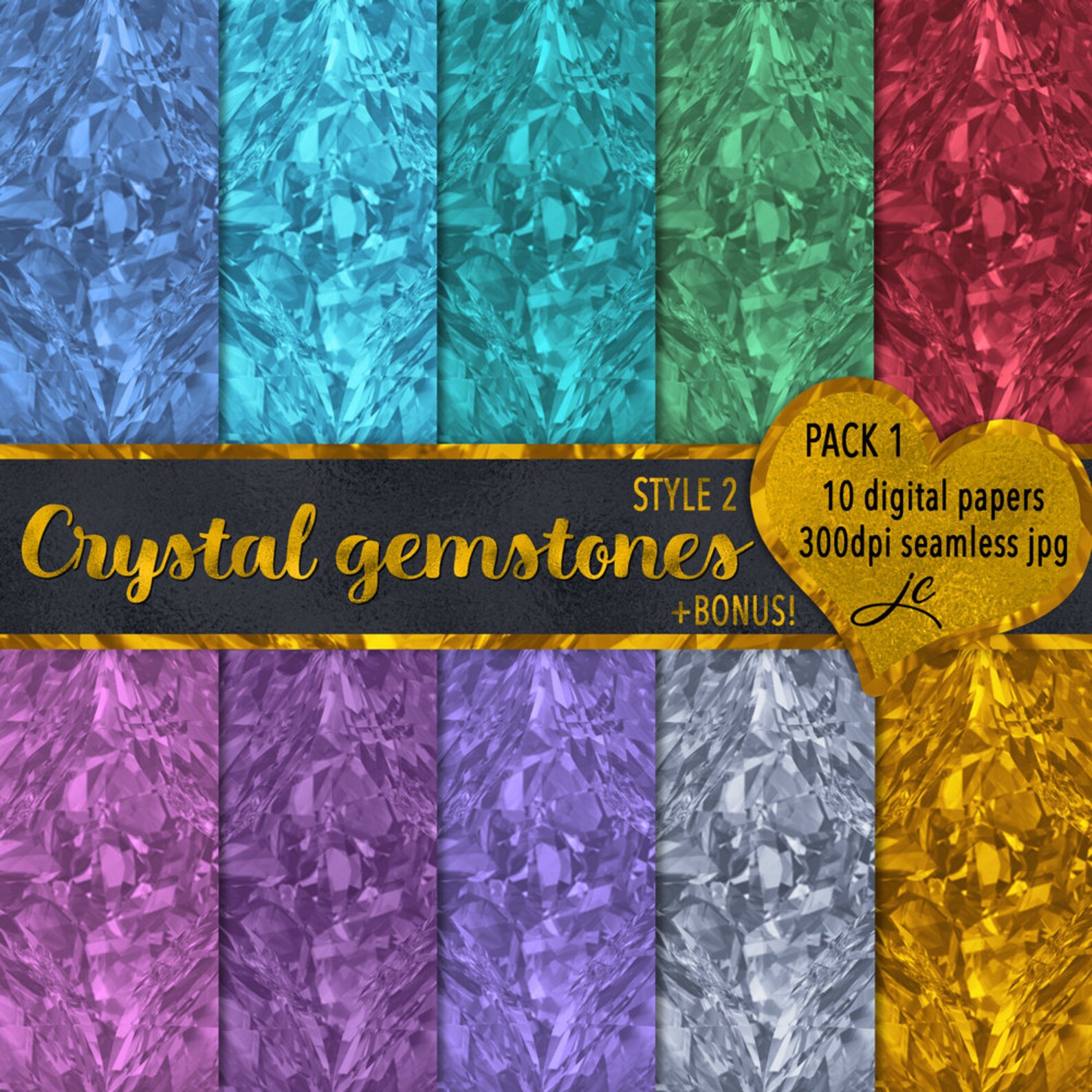 Crystal Gemstone Digital Papers Style 2 pack 1 Bonus | Etsy