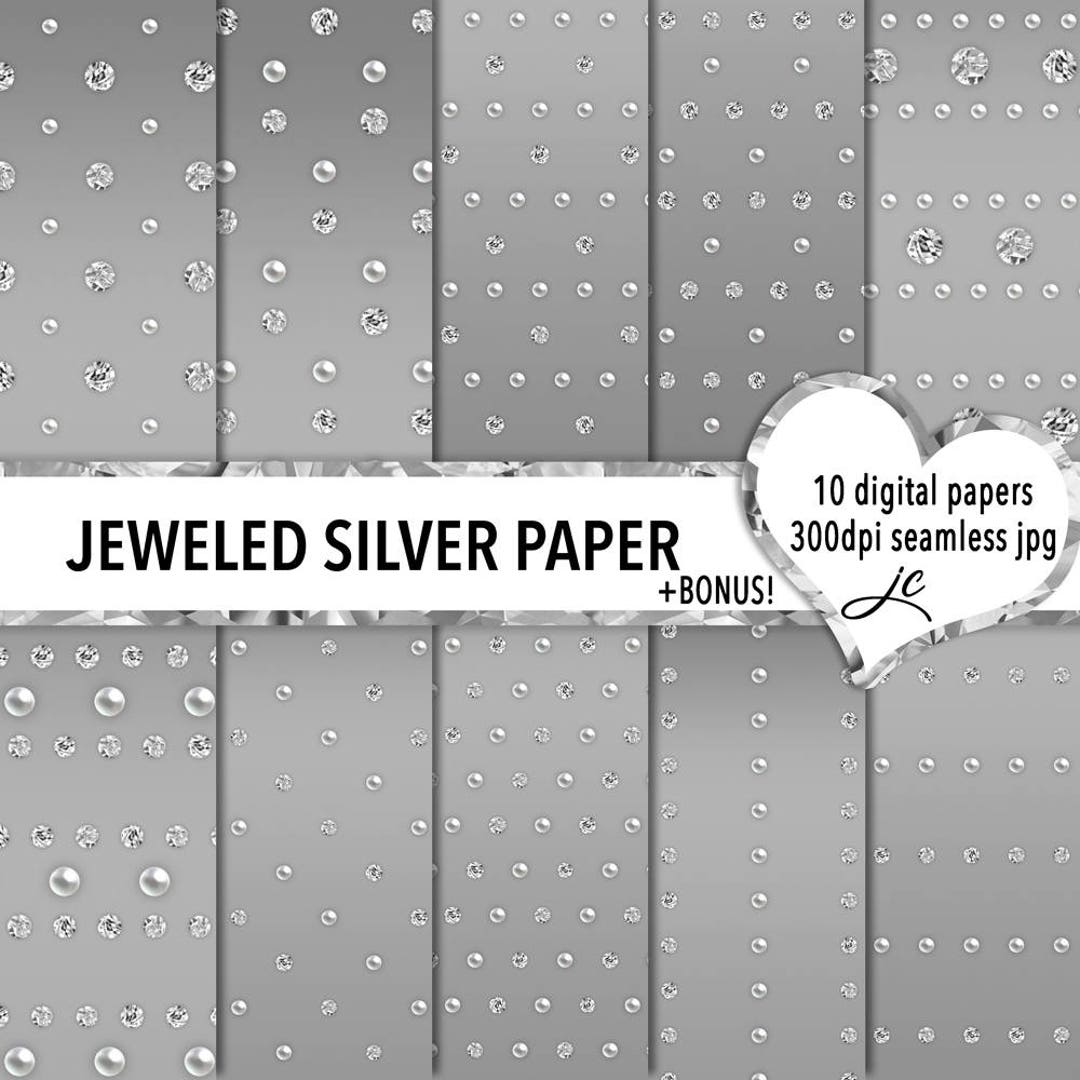 Jeweled Silver Digital Papers + BONUS Photoshop Pattern File, Seamless ...