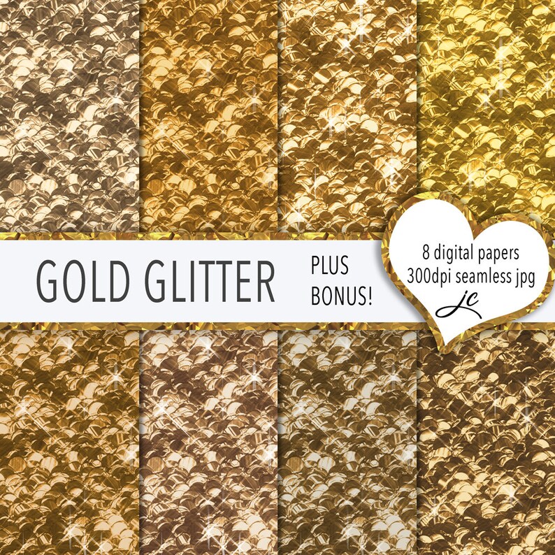 Gold Glitter Digital Paper: Seamless Textures, Backgrounds (JPG ...