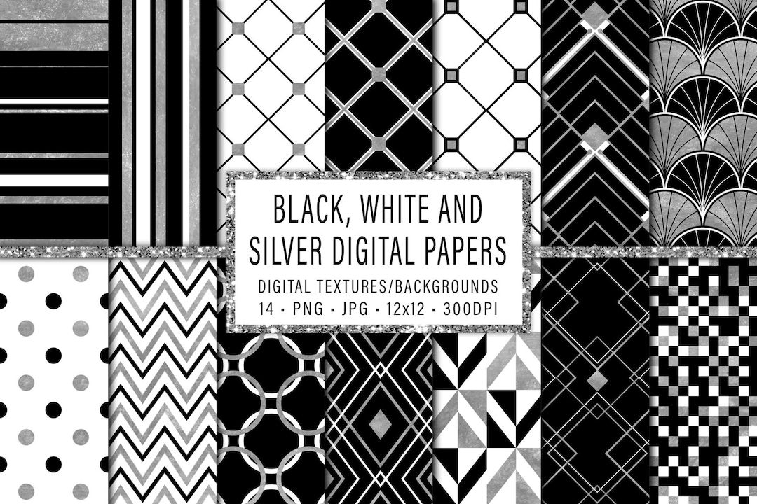 Art Deco Digital Paper: Black, White & Silver Textures (JPG, PNG) - Etsy
