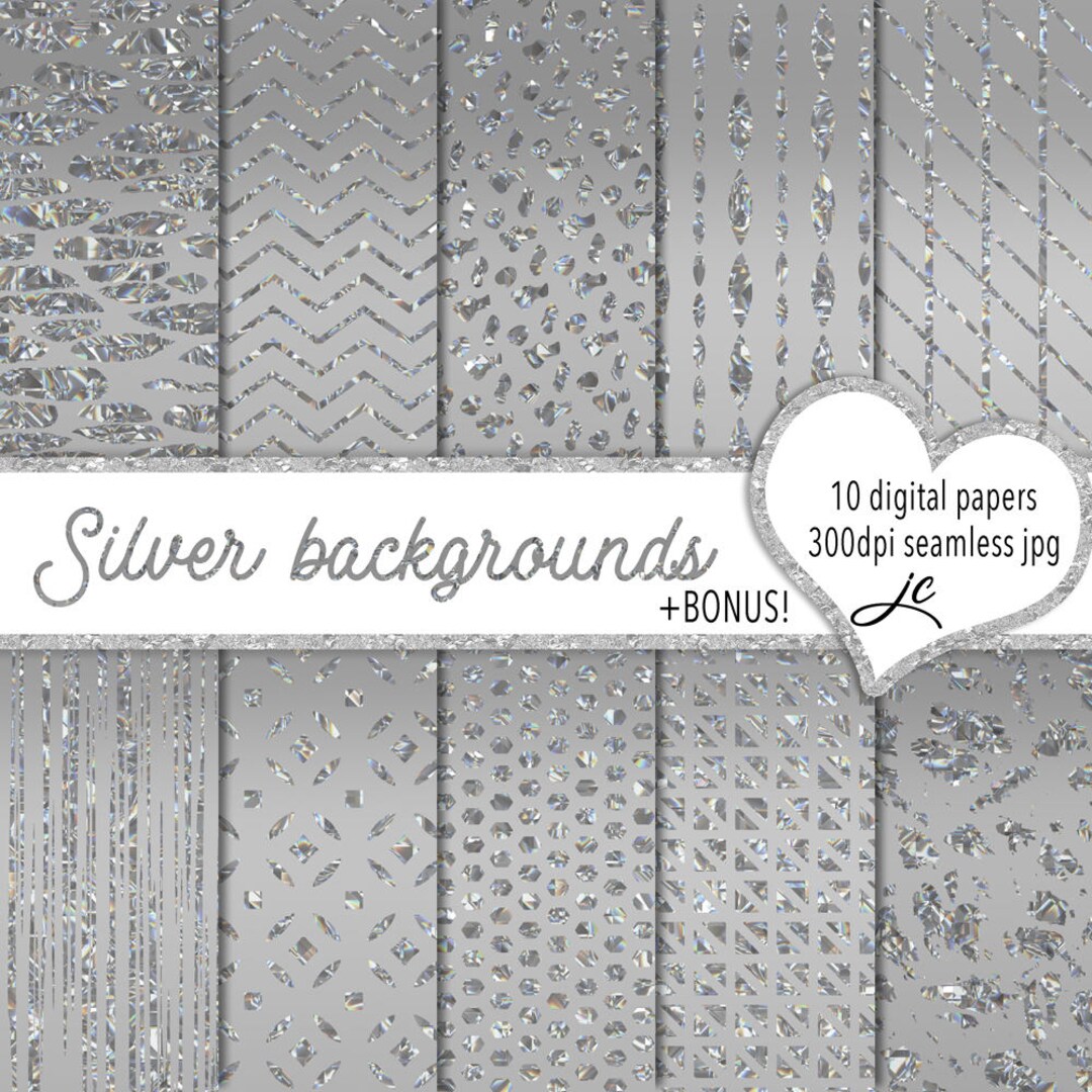 Silver Backgrounds Digital Papers + BONUS Photoshop Pattern File ...