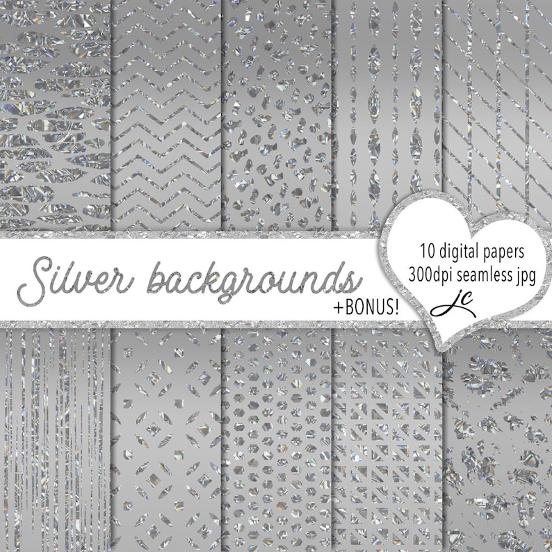 Silver Backgrounds Digital Papers + BONUS Photoshop Pattern File ...