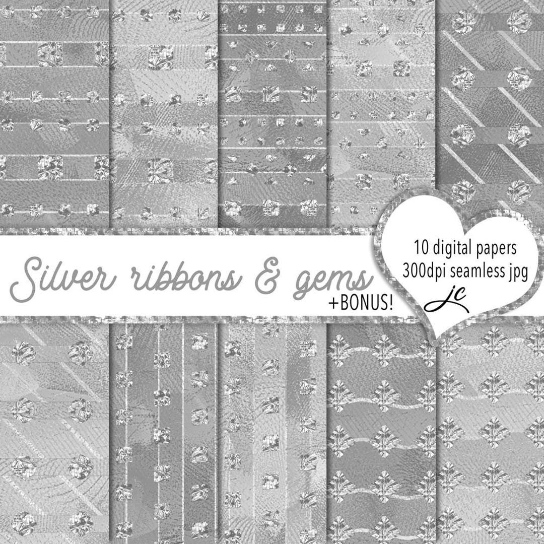 Silver Ribbons and Gems Textures: Seamless Digital Papers (JPG + .pat ...