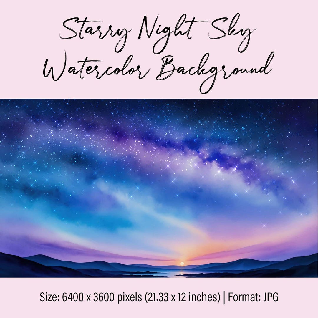Starry Night Sky Watercolor Background, Digital Paper, Background ...