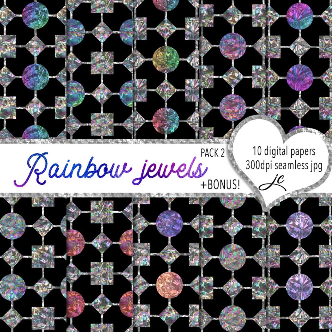 Rainbow Jewels Digital Papers Pack 2 + BONUS Pattern Files, Seamless ...