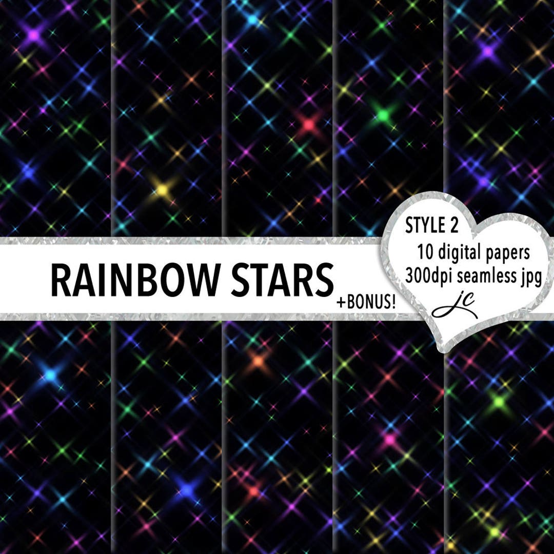 Rainbow Stars Digital Papers (style 2) + BONUS Pattern File, Seamless ...