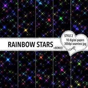 Rainbow Stars Digital Papers (style 2) + BONUS Pattern File, Seamless ...