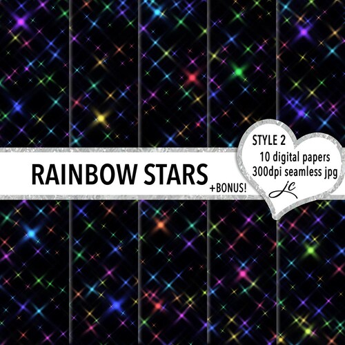 Rainbow Stars Digital Papers style 2 BONUS Pattern File - Etsy