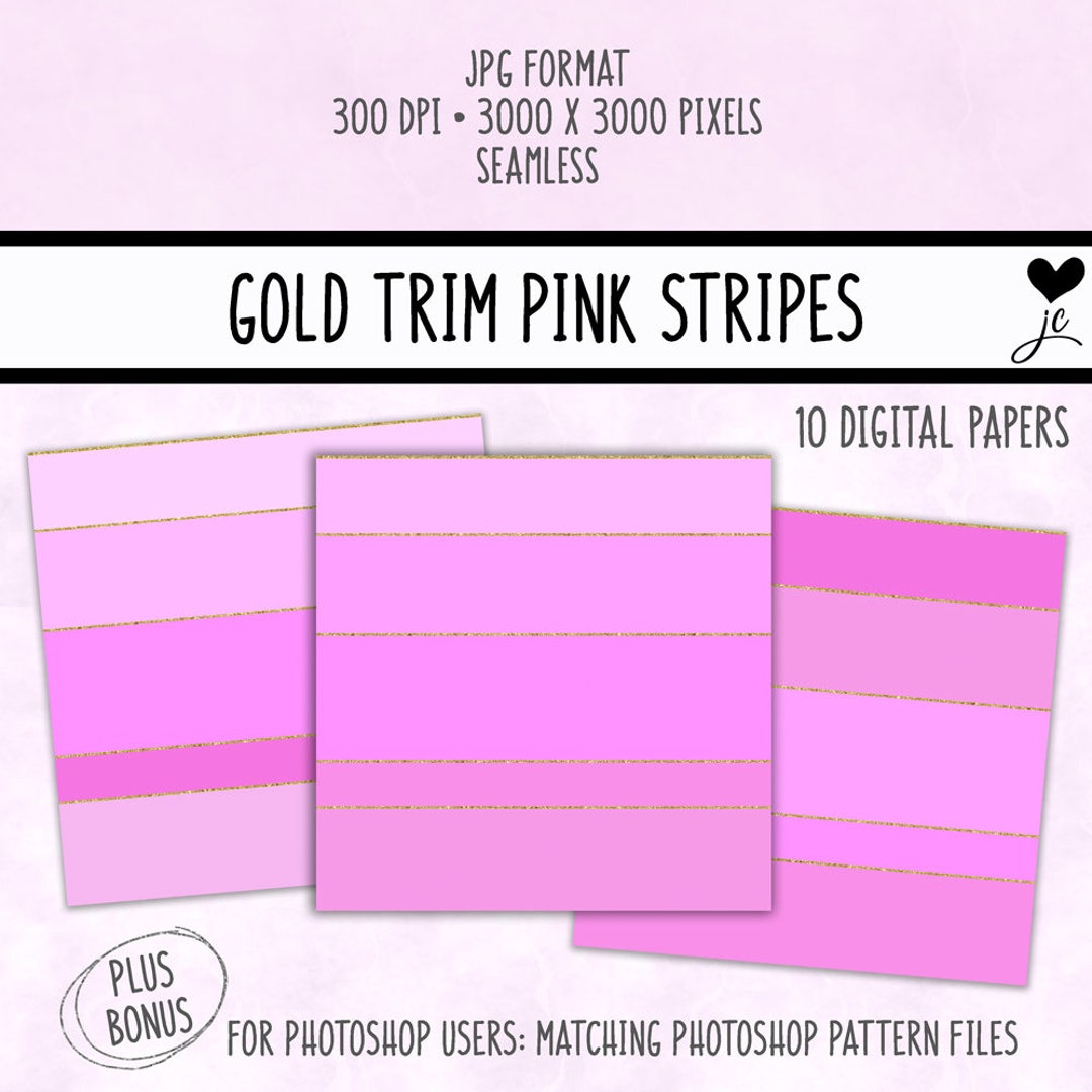 Gold Trim Pink Stripes Digital Papers: Seamless Textures (photoshop ...