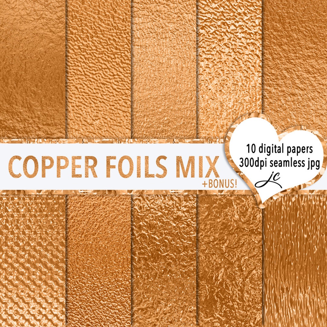 Copper Foils Mix Digital Papers + BONUS Pattern Files, Seamless ...