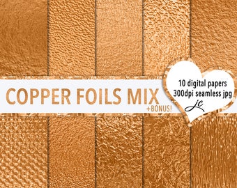 Black and Copper Foil Digital Paper, Seamless Metallic Textures, Glam ...