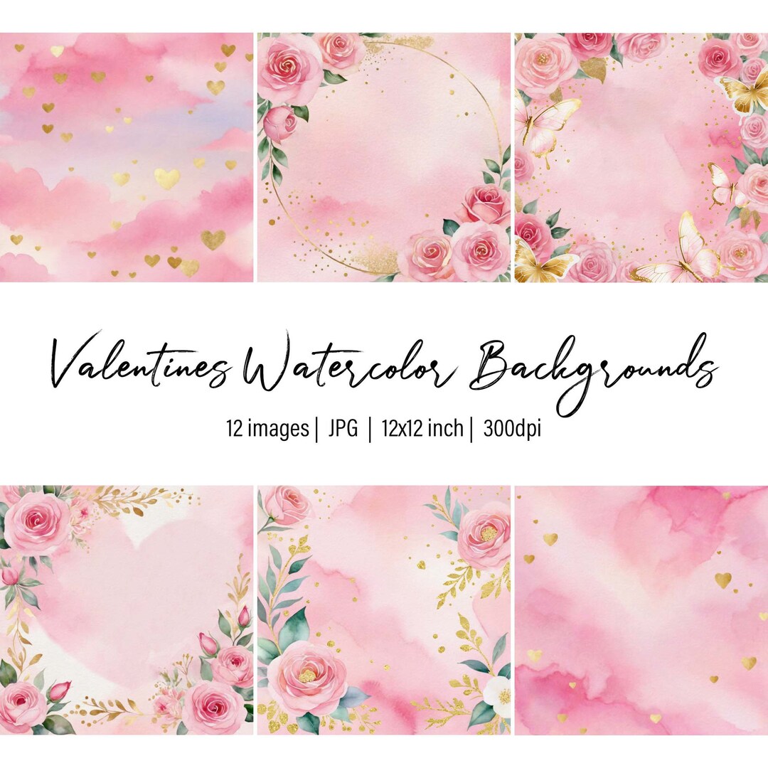 Valentines Watercolor Backgrounds, Digital Papers, Textures ...