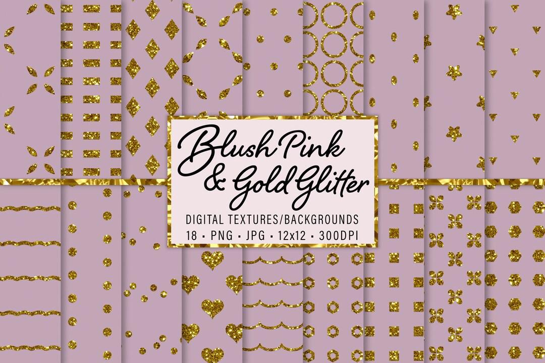Blush Pink and Gold Glitter Patterns, Digital Papers, Seamless ...