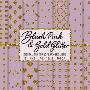 Blush Pink and Gold Glitter Patterns, Digital Papers, Seamless ...
