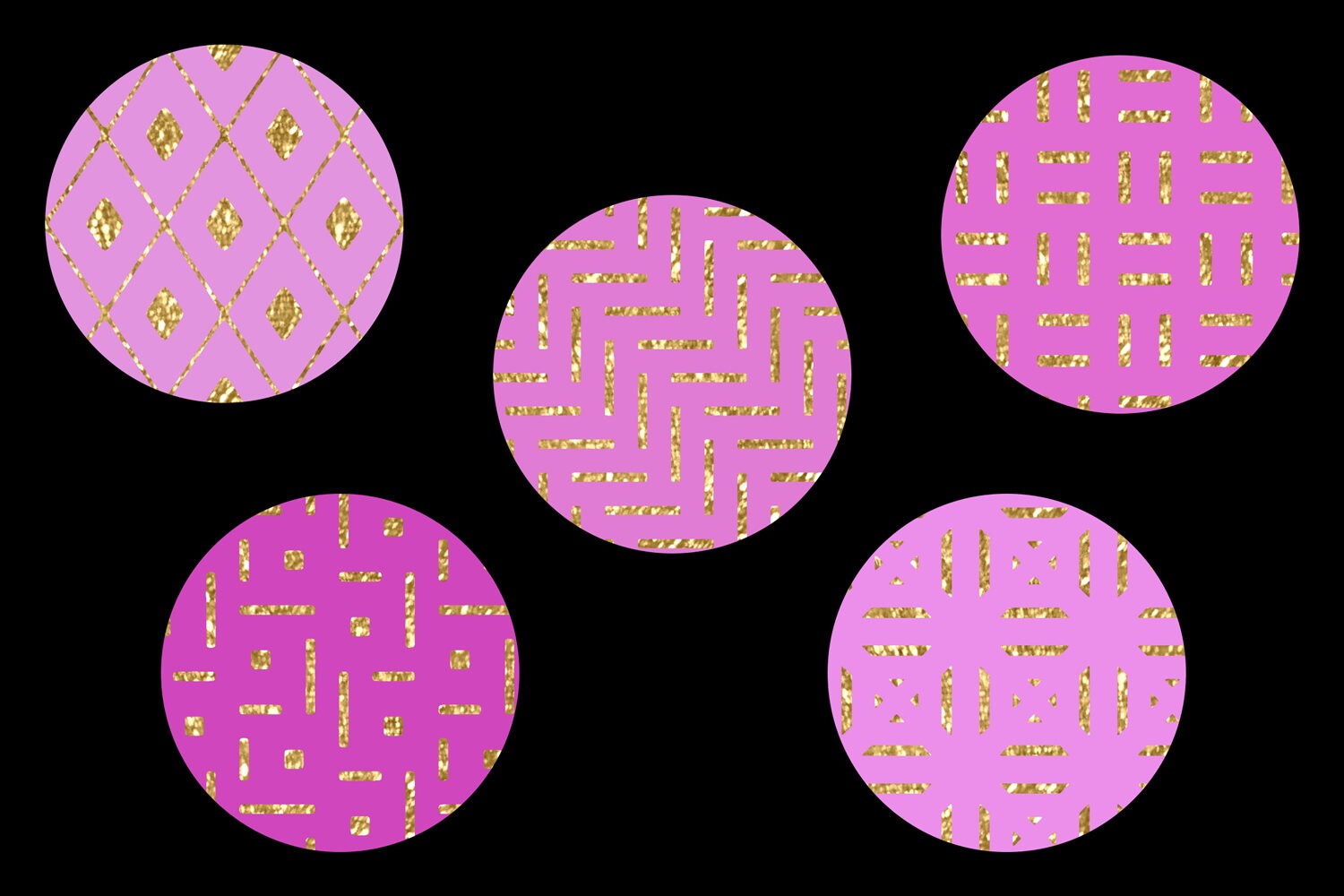 Pink and Gold Glitter Digital Papers: Seamless Geometric Patterns ...