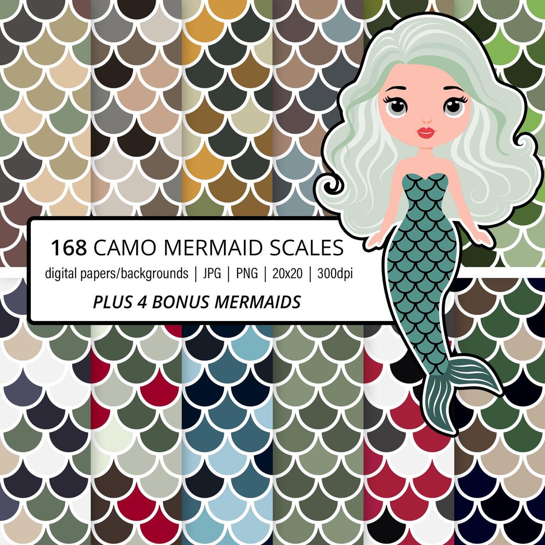 Camo Mermaid Scales With BONUS Mermaids Clipart, Digital Papers ...