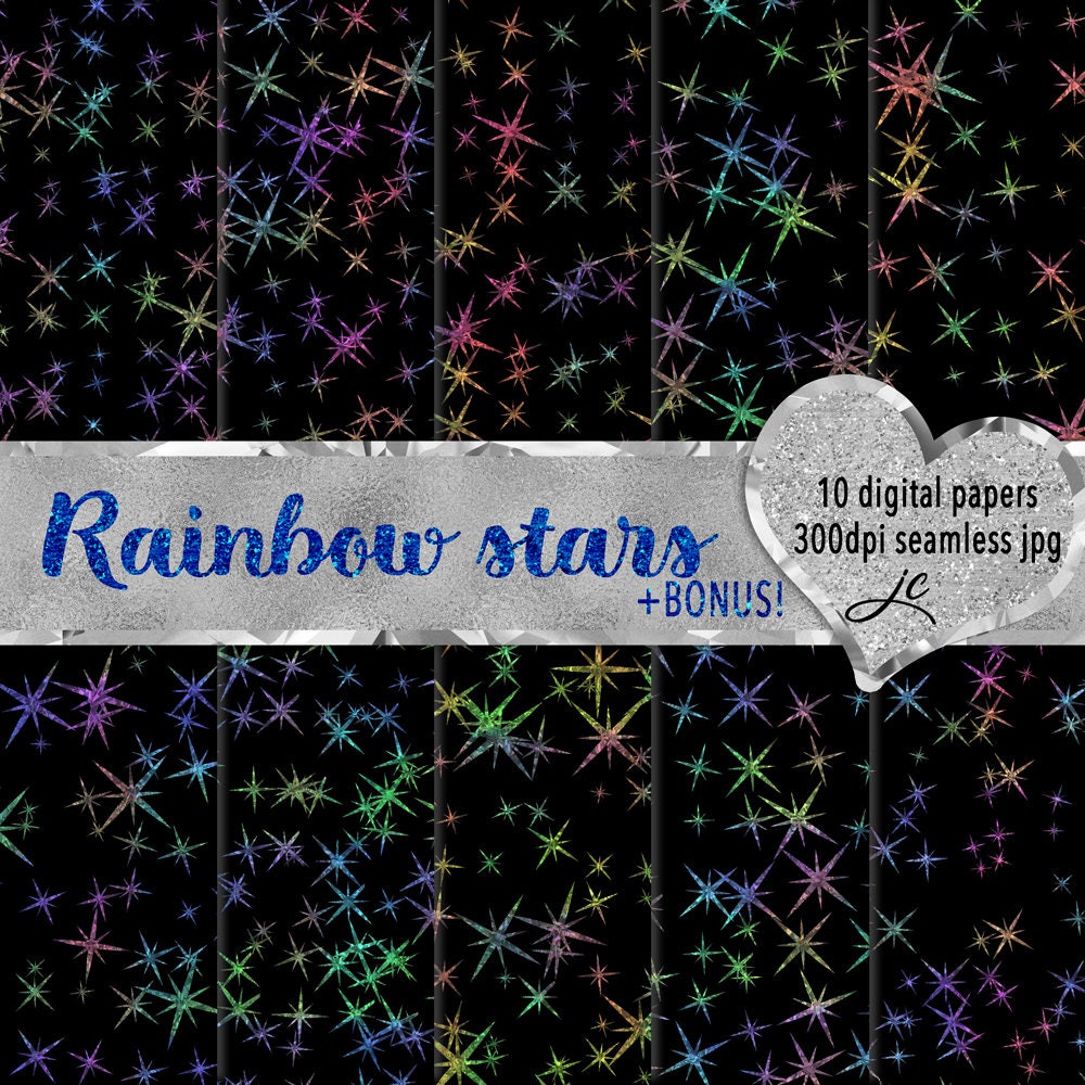Rainbow Stars Digital Paper BONUS Photoshop Pattern Files, Seamless ...