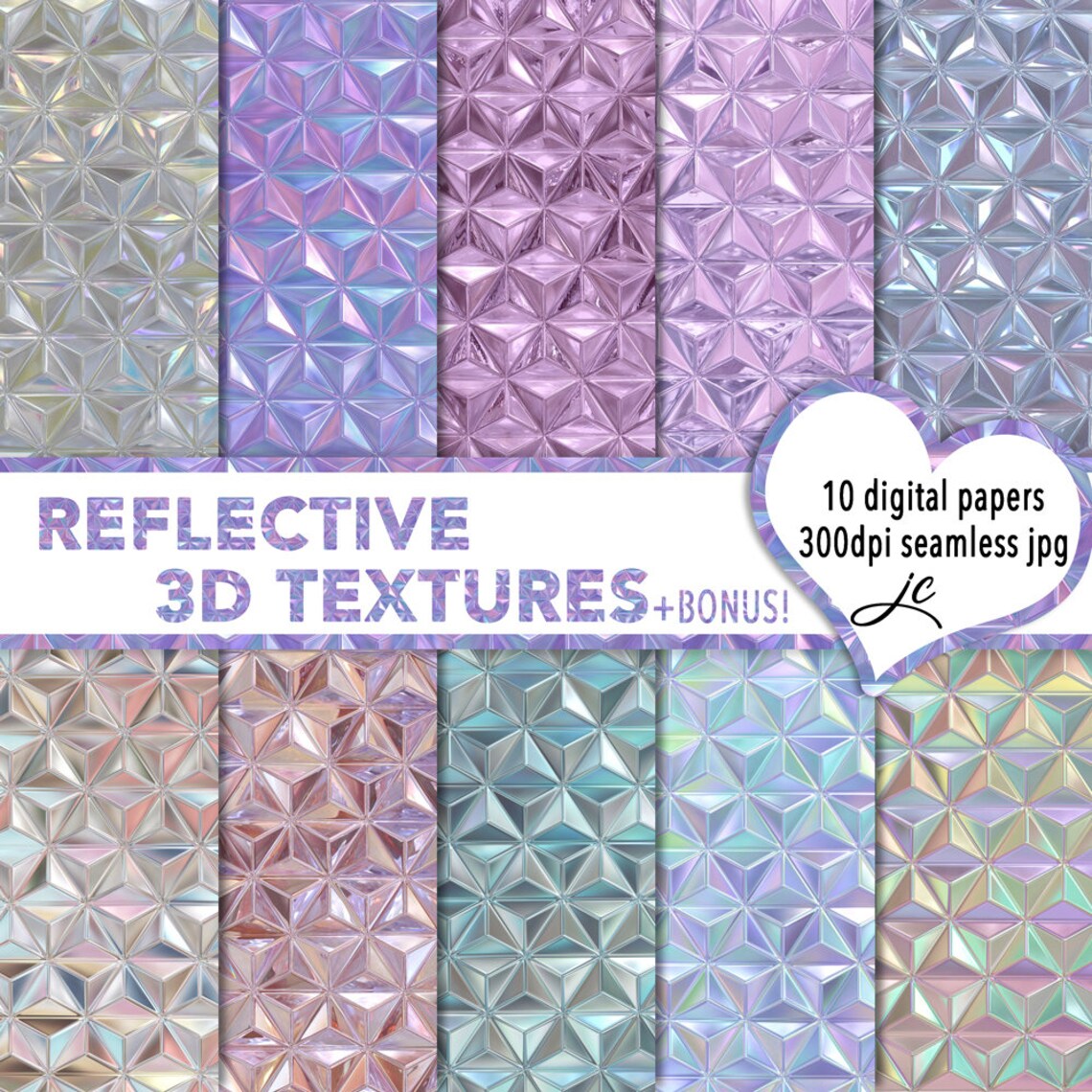 Reflective 3D Textures Digital Papers BONUS Pattern Files | Etsy