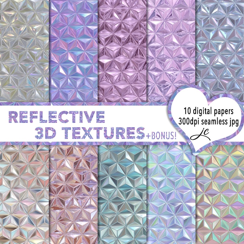 Reflective 3D Textures Digital Papers BONUS Pattern Files | Etsy