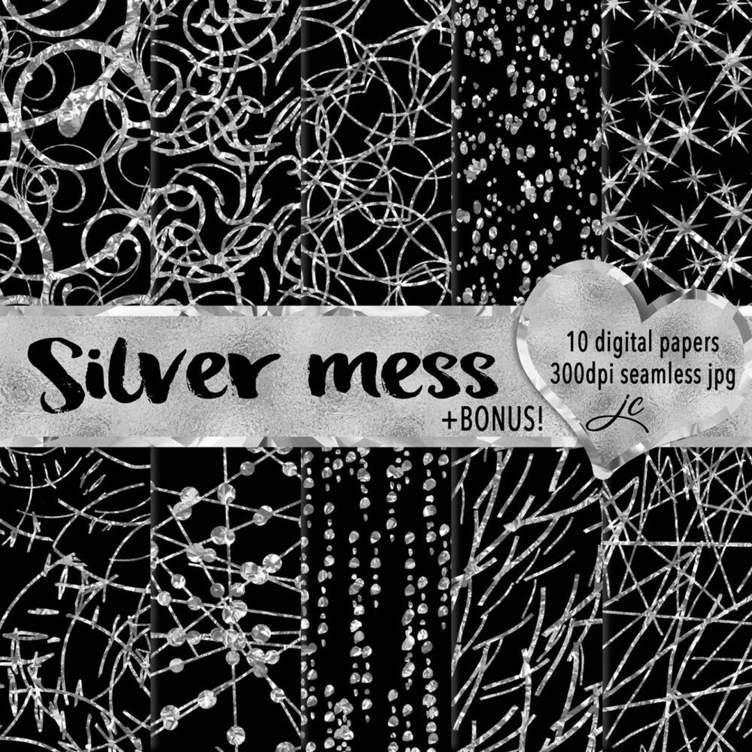 Silver Mess Digital Paper + Bonus Photoshop Pattern File, Seamless ...