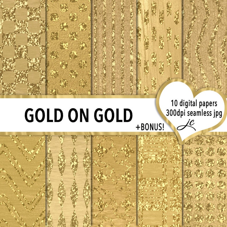 Gold on Gold Digital Papers BONUS Photoshop Pattern Files, Seamless ...
