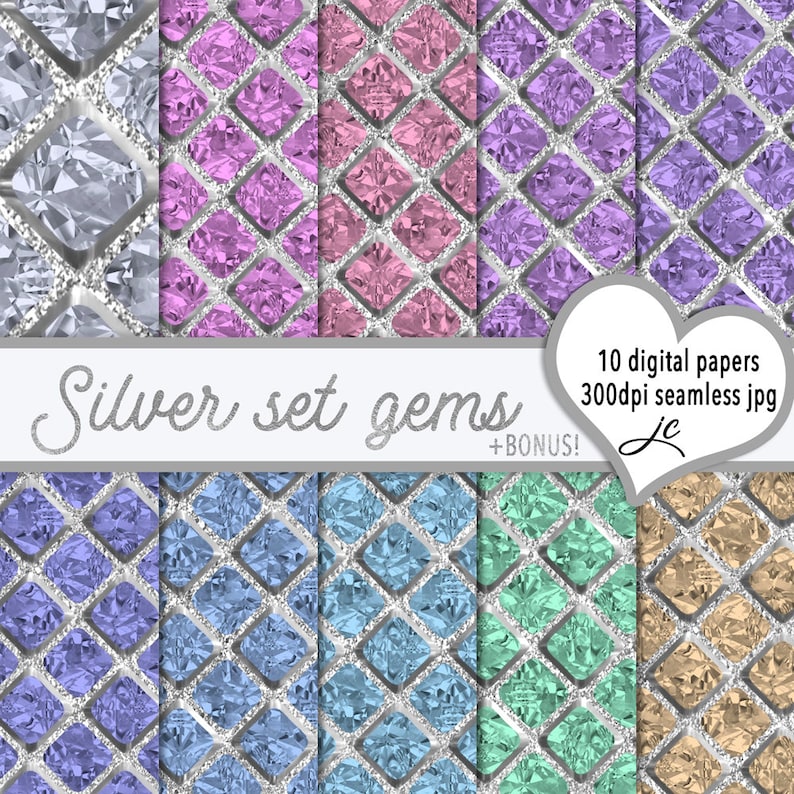 Silver Gems Digital Papers: Jewel Textures, Backgrounds (digital ...