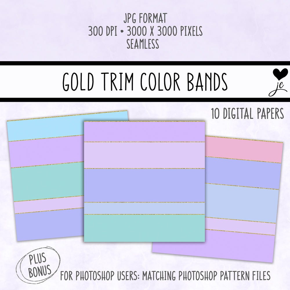 Gold Trim Color Bands Digital Papers BONUS Photoshop Pattern - Etsy