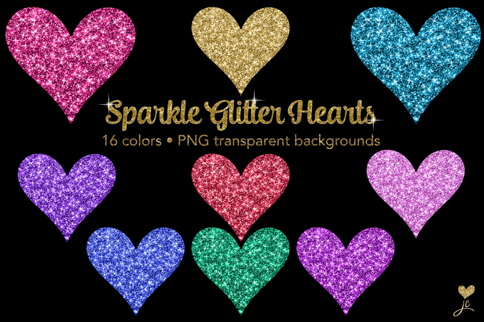 Sparkle Glitter Hearts Clipart Set, PNG, Transparent Backgrounds ...