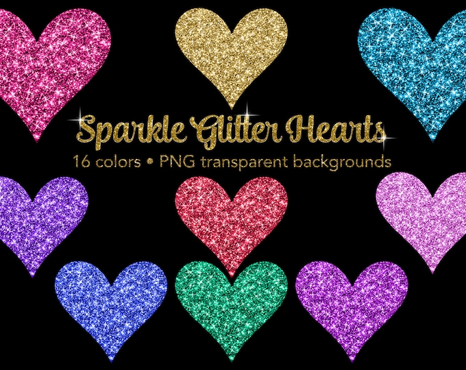 Glitter Hearts Clipart Set - Clip Art Set of Rainbow Hearts, Glitter ...