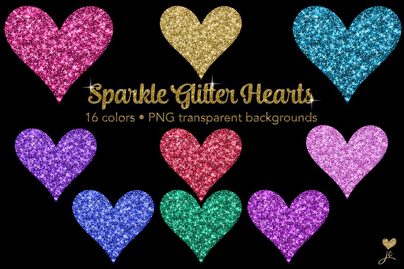 Sparkle Glitter Hearts Clipart Set, PNG, Transparent Backgrounds ...