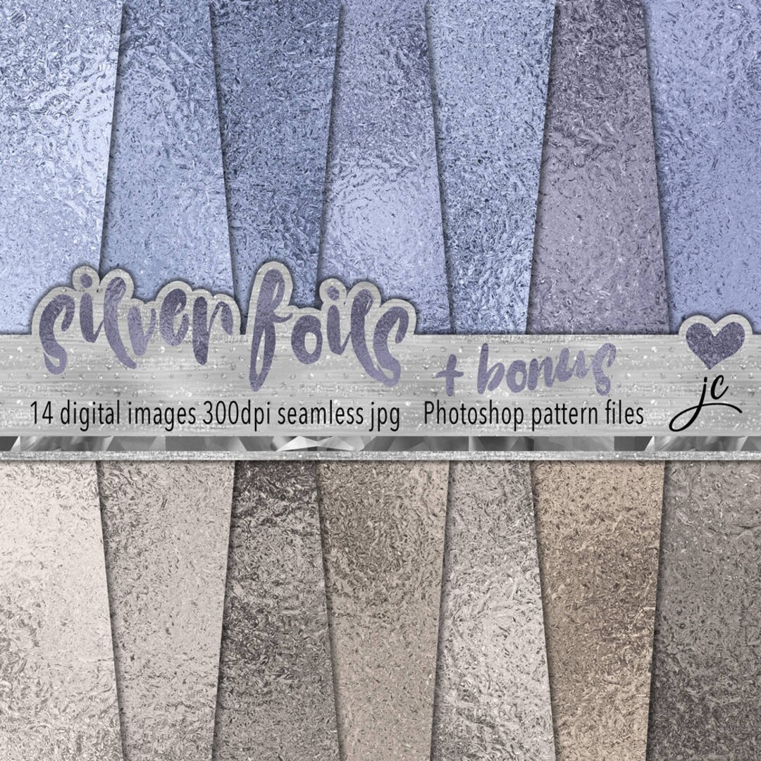 Silver Foil Textures: Seamless Digital Paper (JPG + Photoshop Patterns ...