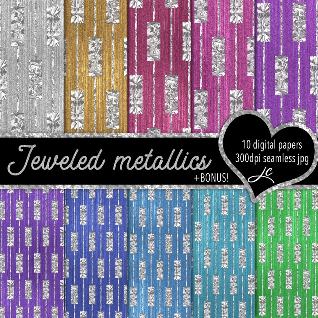 Jeweled Metallic Digital Papers + BONUS Pattern Files, Seamless ...