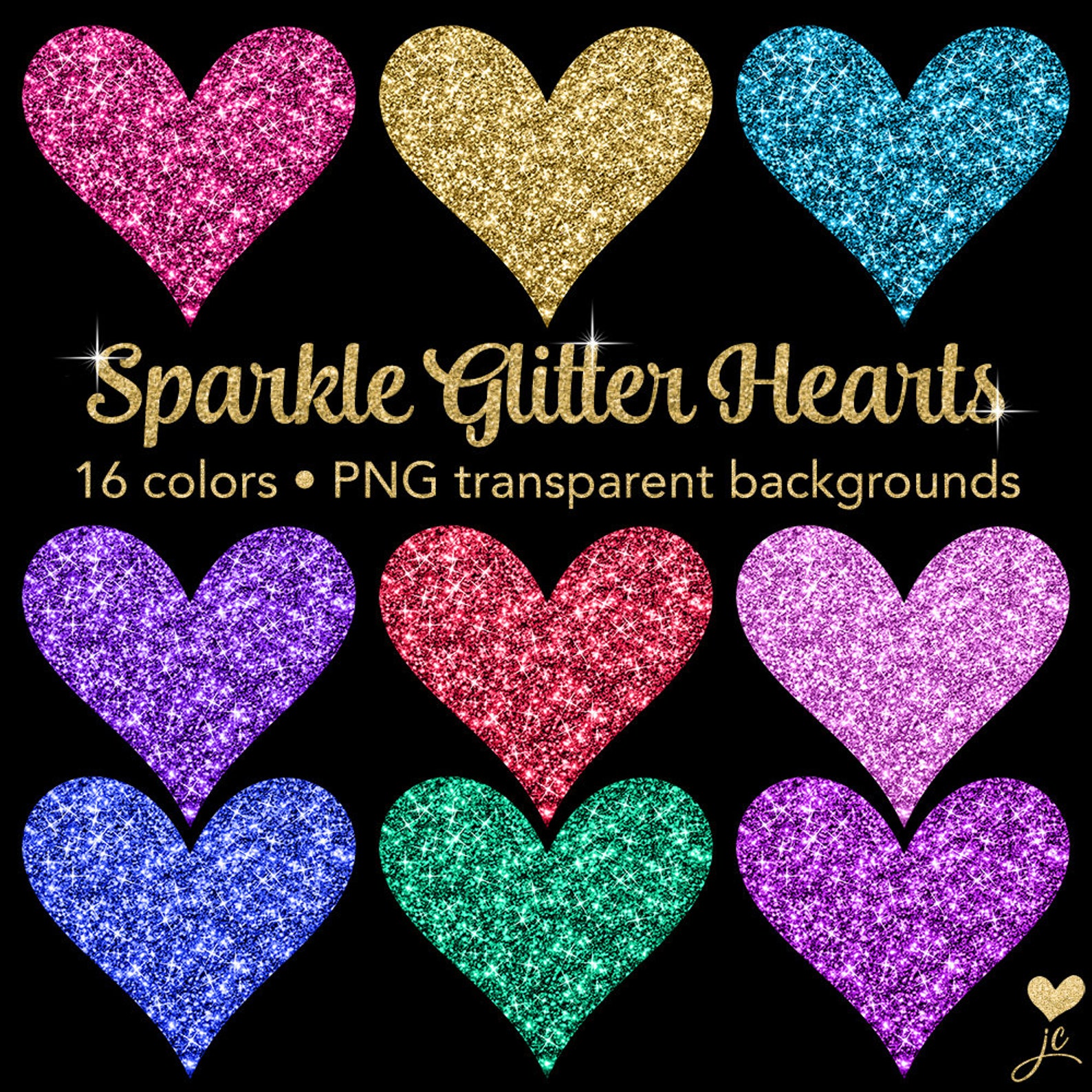 Sparkle Glitter Hearts Clipart Set PNG Transparent - Etsy Australia