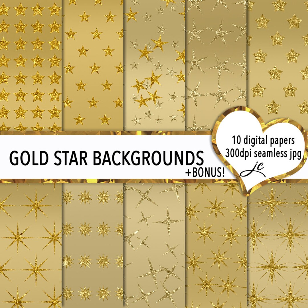Gold Star Backgrounds Digital Papers + BONUS Photoshop Pattern File ...