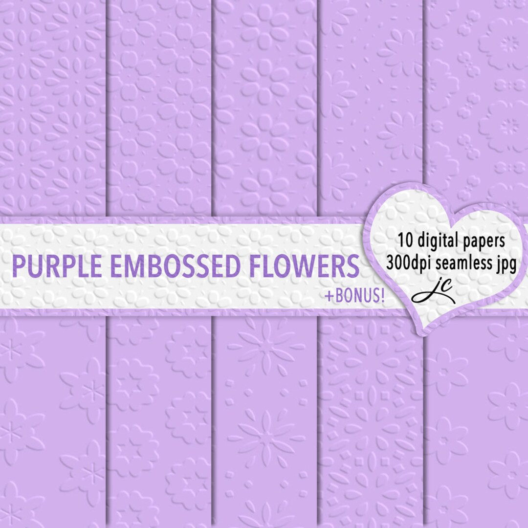 Purple Embossed Flowers Digital Papers + BONUS Pattern File, Seamless ...