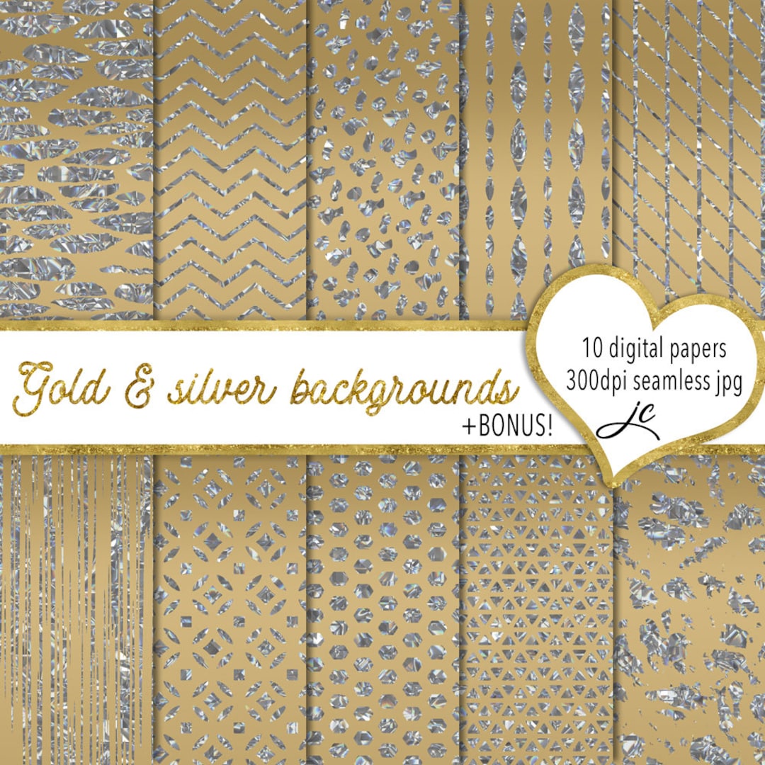 Gold & Silver Digital Paper: Seamless Textures, Backgrounds (JPG + .pat ...
